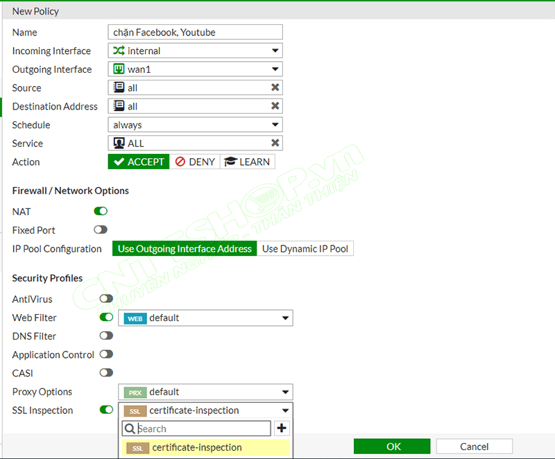 Cấu hình Web Filtering - Block 1 website (Facebook, Youtube...)